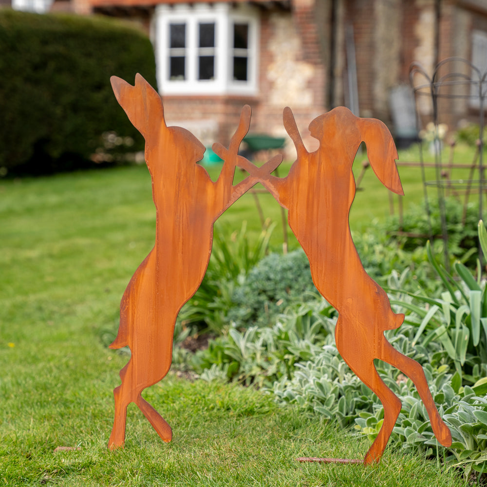 Rustic Boxing Hares Garden Ornament - Available in Two Sizes – Forge ...