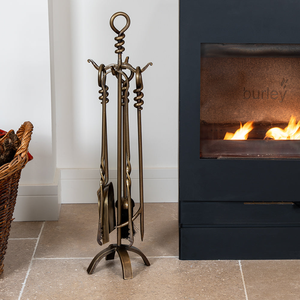 Wrought Iron Fireplace Tools Set - Brass Finish – Forge & Foundry Limited