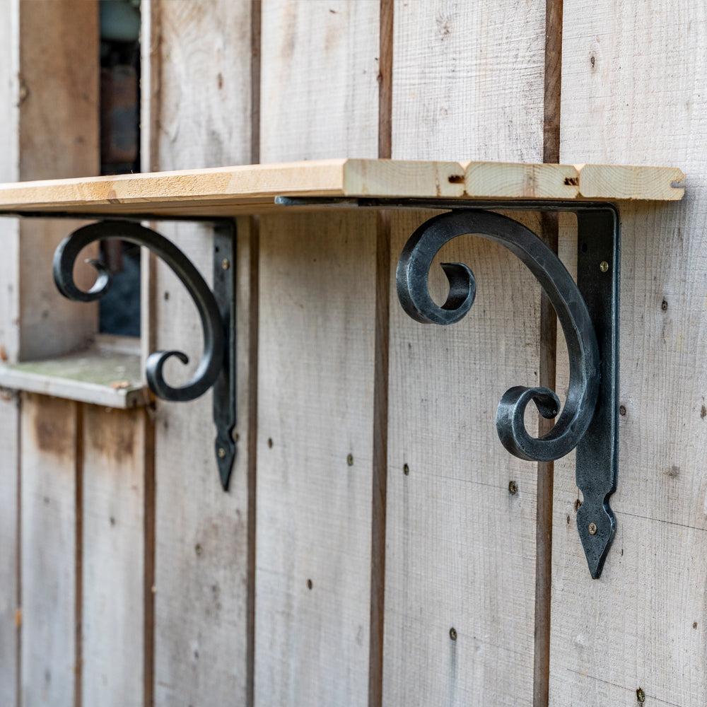 Pair of Forged Wrought Iron Scroll Shelf Brackets – Forge & Foundry Limited