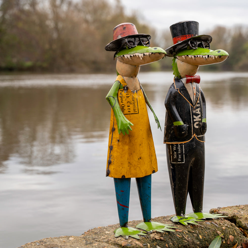 Upcycled Tin Crocodile Figures - Mr. & Mrs. Croc – Forge & Foundry Limited