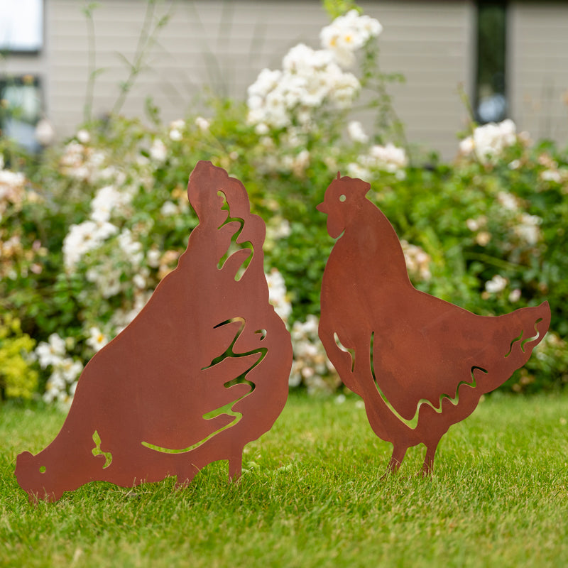 Pair of Metal Chickens Garden Ornament Hens – Forge & Foundry Limited